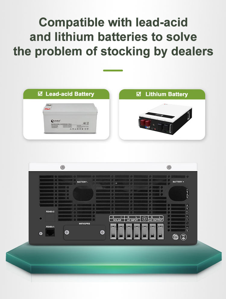 dual output solar inverter compatible with lead-acid battery and lithium battery