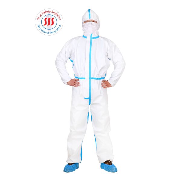 Quality Type 4 Taped White Disposable Coveralls Anti Virus Blood Microbe Liquid Permeation for sale
