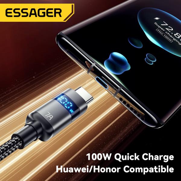 Quality ESSAGER ES-X61 USB A to C Cable 100W Fast Charging Grey for sale