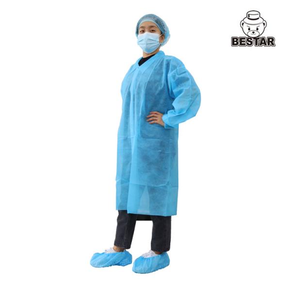 Quality 35gsm Cleanroom PP Disposable Lab Coat Visitor Gown for sale