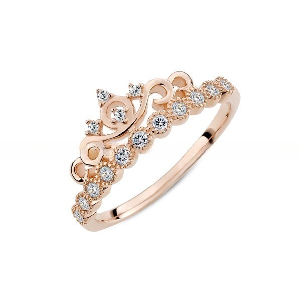 Quality Princess Crown Cubic Zirconia Sterling Silver Rings Round Cut Rose Gold For Children for sale