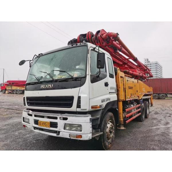 Quality 2012 Sany 49meter red used concrete pump with ISUZU Chassis for sale