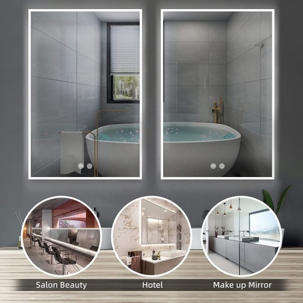 Quality Wall Mounted LED Square Mirror 6000K LED Illuminated Bathroom Mirror Customized for sale