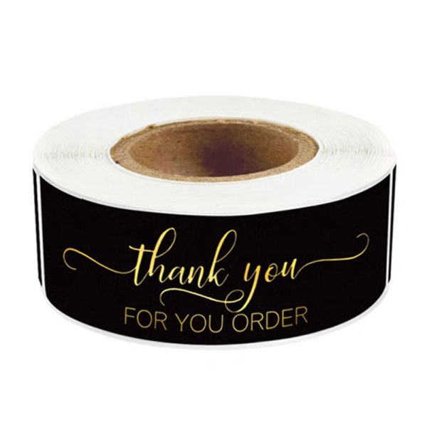 Quality Rectangular Embossing Gold Foil Stamped Stickers Black Thank You Stickers Gift for sale