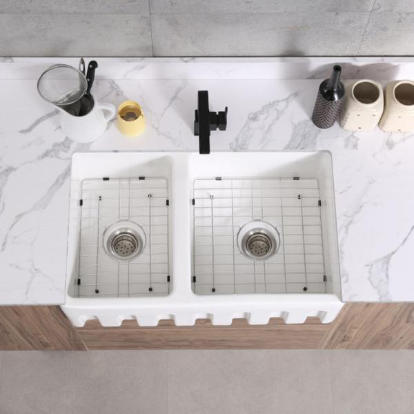 Quality 33In Double Bowls Farmhouse Kitchen Sink Fireclay Country Style Sink for sale