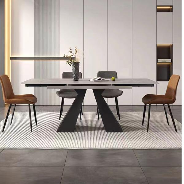 Quality Rectangular Black Ceramic Extending Dining Table , Marble Metal Base Dining for sale