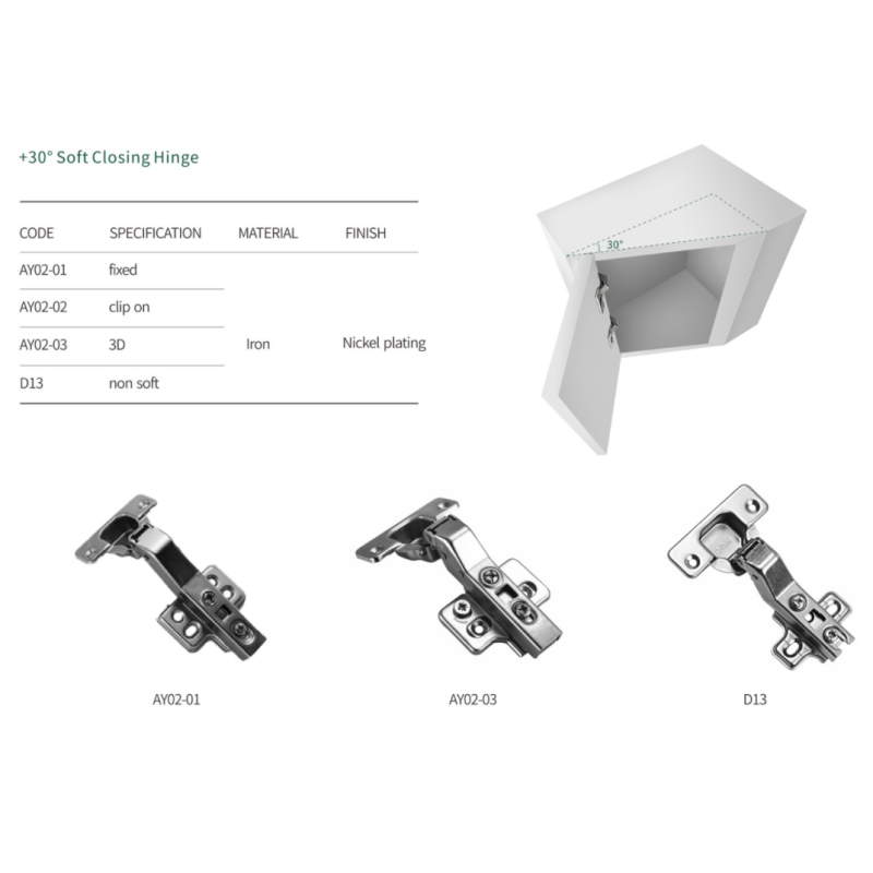 AY02 Multifunctional Soft Closing Nickel Plating Cabinet Door Hinge