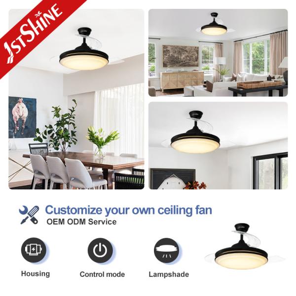 Quality DC Silent Motor LED Retractable Ceiling Fan Light 6 Speed Remote Control for sale