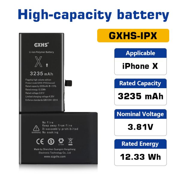 Quality High-capacity replacement battery for iPhone X with 3235mAh capacity and cycle life exceeding 500 times for sale