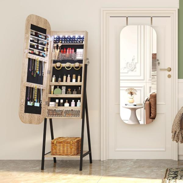 Quality Rectangle Jewelry Armoire Mirror Lockable Full Length Mirror With Storage for sale