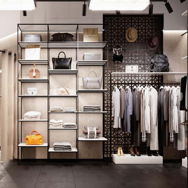Quality Waterfall Garment Display Rack Rail Saree Shirt Gold Dress Stand Counter Shelf for sale