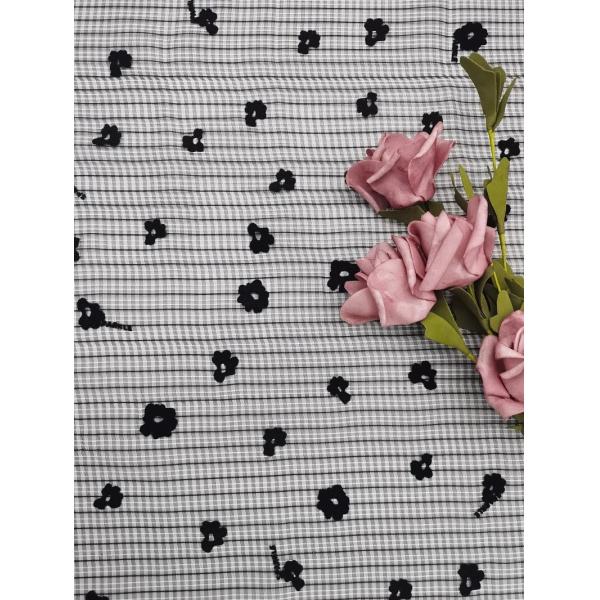 Quality Flower Tulle Flocked Mesh Fabric Mesh with flocking design for sale