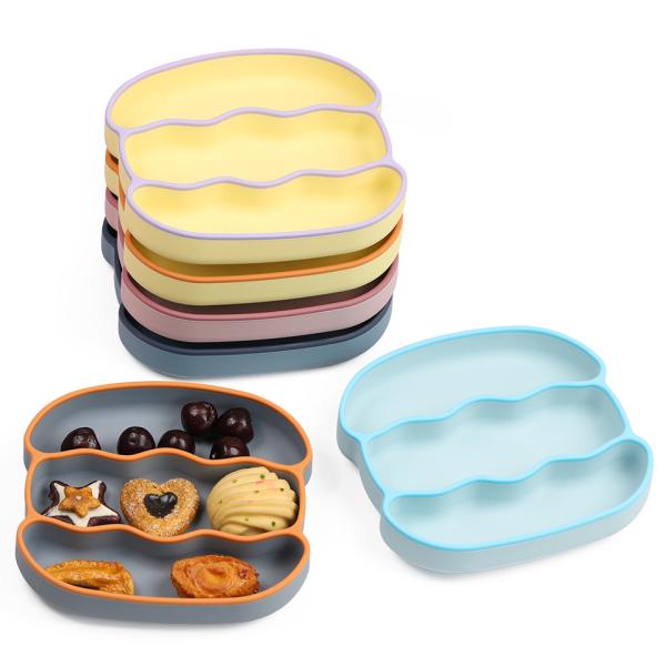 Quality 3 Dividers Silicone Feeding Bowl Leak Proof Yellow Blue Lightweight for sale