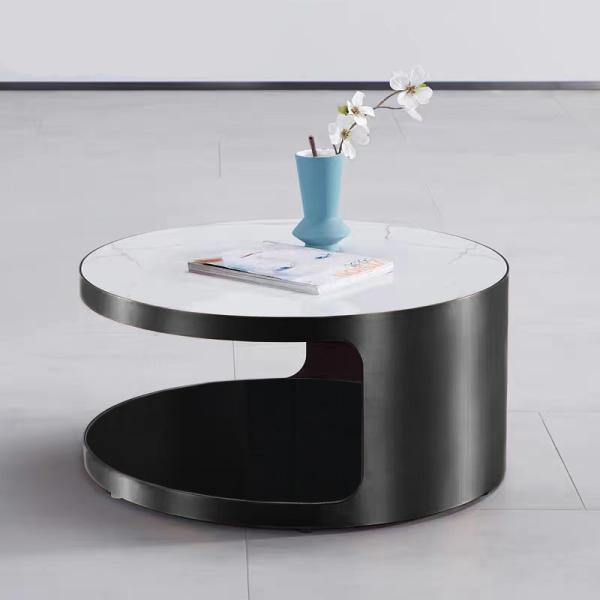 Quality Brushed Titanium Round Nordic Coffee Table Ceramic Top Sophisticated for sale