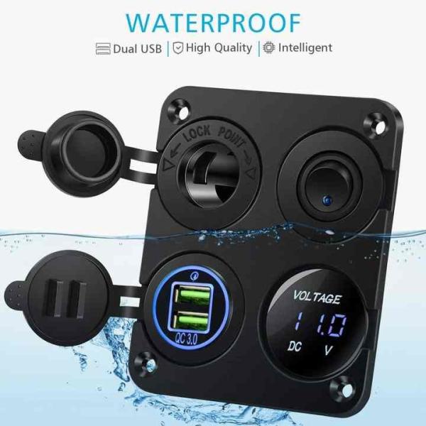 Quality Waterproof Dual QC3.0 36W Car Charger Adapter ABS PC Voltage Display Switch for sale