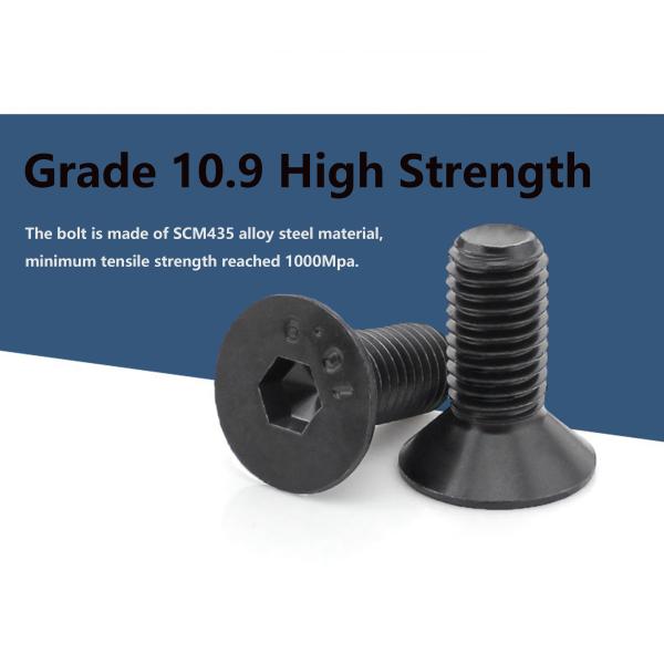 Quality Black Oxide Carbon Steel Flat Hex Socket Bolt Full Thread Grade10.9 DIN7991 Bolt for sale
