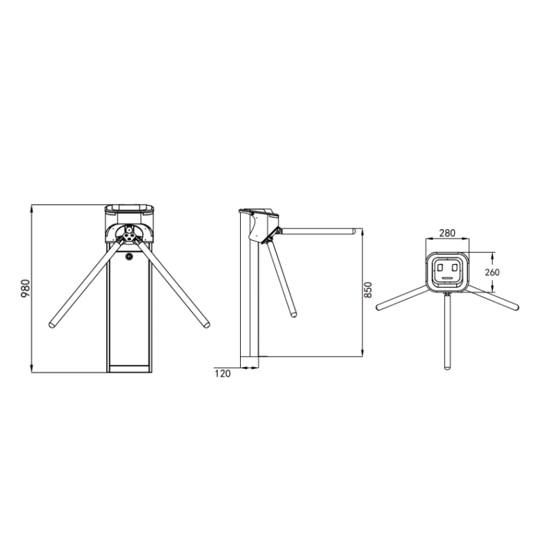 ES1219 Three Arm Turnstile Gate technical dimensions and size drawing