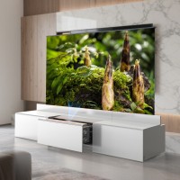 Quality White Motorized Laser TV Cabinet Wooden Sliding TV Cabinet for UST Projection for sale