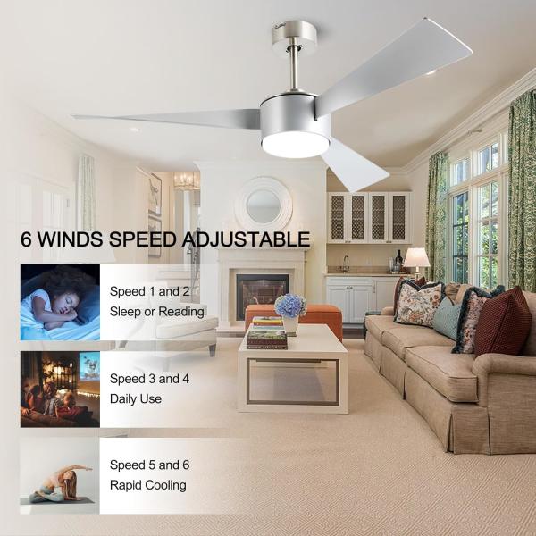 Quality 52 Inch Fashionable Silver Ceiling Fan Lighting With Remote Control for sale