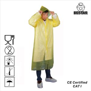 Quality Waterproof PE Plastic Disposable Rain Ponchos Gown With Hood for sale
