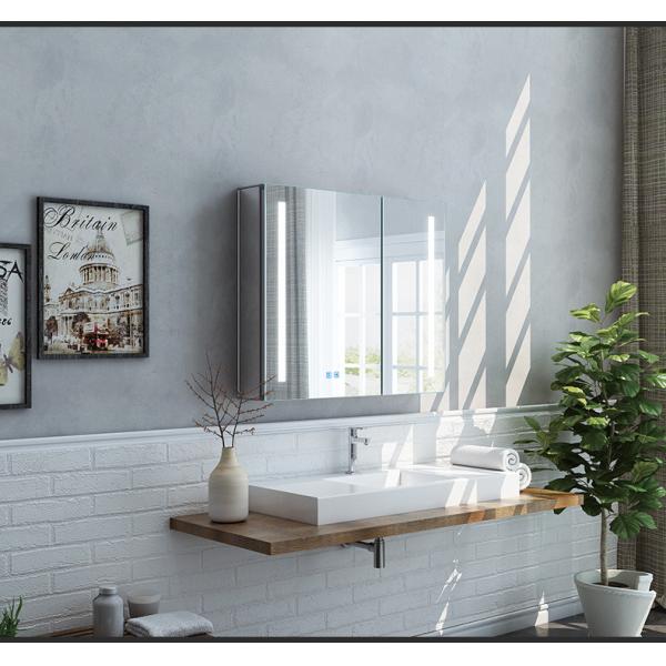 Quality Digital Clock Wall Mirror Cabinet Aluminum Bathroom LED Mirror Cabinet Rectangle for sale