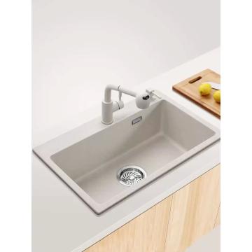 Quality White Composite Quartz Undermount Kitchen Sink 635mm Length Without Faucet for sale
