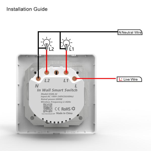 Quality WIFI 2 Gang Smart Switch No Neutral for sale