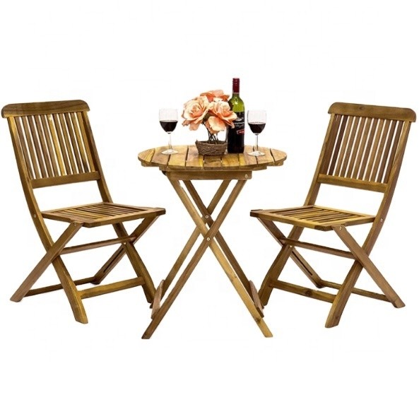 Quality 3-Piece Folding Acacia Wood Bistro Set Perfect for Outdoor Dining and Entertaining for sale