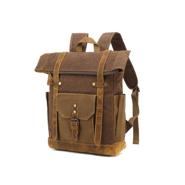 Quality Canvas Leather Magnetic Snap Vintage Laptop Backpack High Grade Bronze Hardware for sale