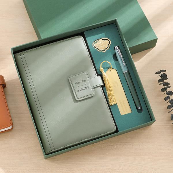 Quality High End PU Leather Notebook Journal Set With Match Pen Brass Bookmarks for sale