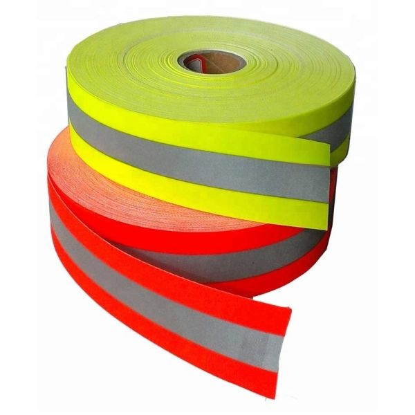 Quality Reflective Tape with Silver Rim Permanent Sew On 2 Inch Fire Retardant Yellow 400 CPL for sale