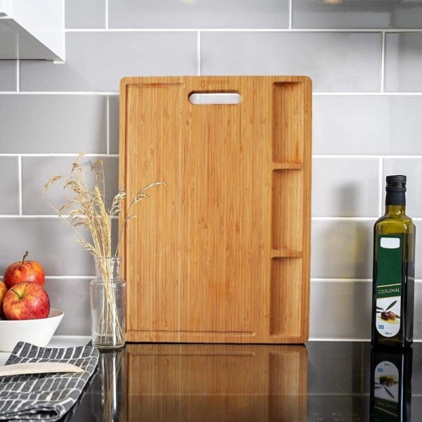 Quality Multi-Functional Bamboo Cutting Board with 3 Compartments and Juice Grooves 43*32*1.8cm for sale