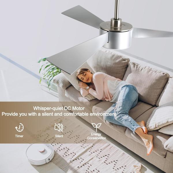 Quality 52 Inch Fashionable Silver Ceiling Fan Lighting With Remote Control for sale