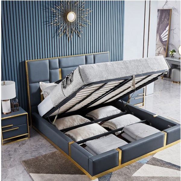 Quality Leather Tufted Upholstered Bed Modern King Bedroom Sets for sale