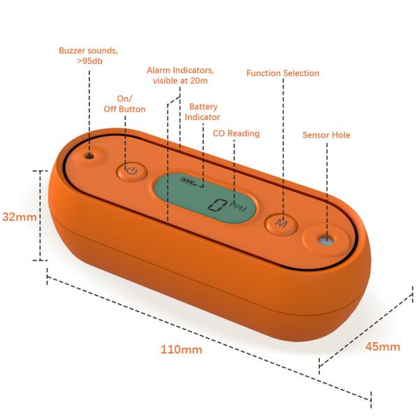 Quality Compact Portable Carbon Monoxide Alarm Detector With Digital Display 125g for sale