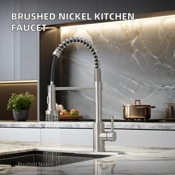 Quality Deck Mounted Single Handle Pull-Down Kitchen Faucet in Brushed Nickel with Hole for sale
