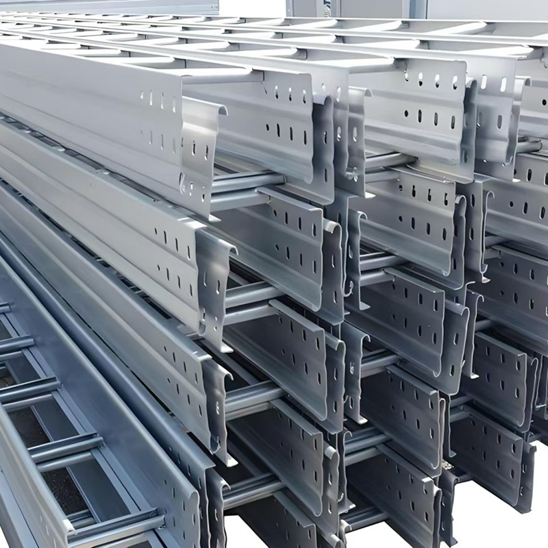 Close-up view of ladder type cable tray structure