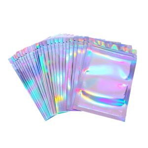 Quality Custom Perforated Heat Seal Zipper Self-Sealing Moisture Proof Holographic Pouch for sale