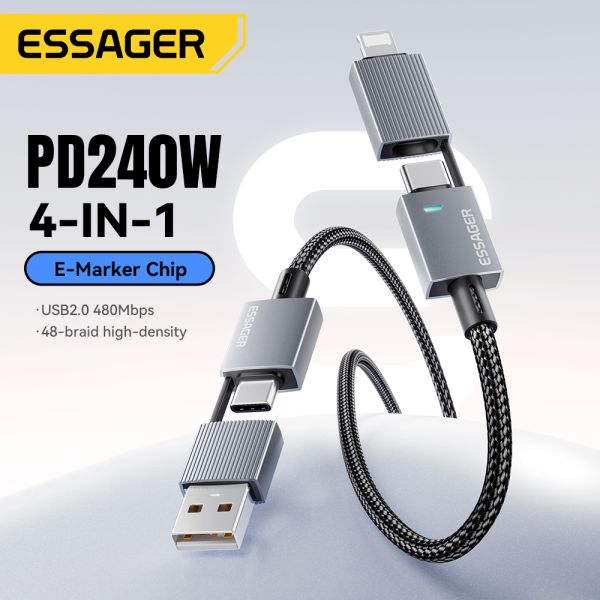 Quality ESSAGER ES-X80 240w 4 In 1 Usb Type C Lightning Fast Charging Data Cable Braided for sale