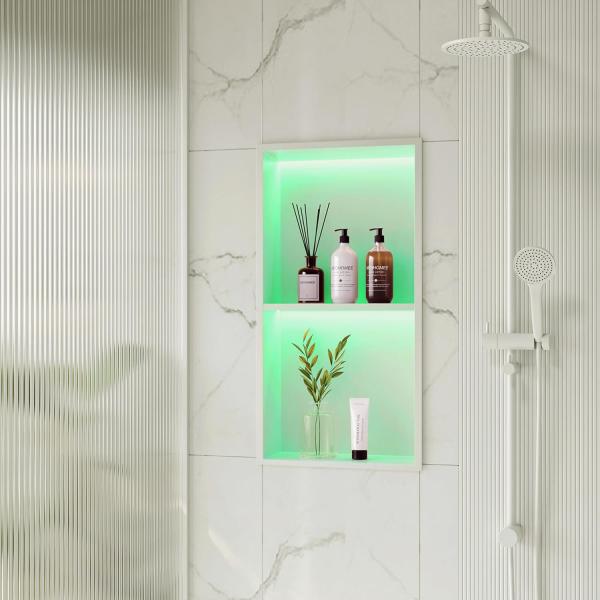 Quality 12x24 Inch 2 Tier White Shower Wall Insert Shelf Bathroom Shower Wall Inserts for sale