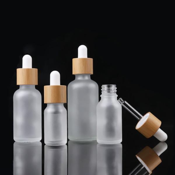 Quality Cosmetic Packaging​ 50ml Frosted Glass Bamboo Dropper Bottle for sale