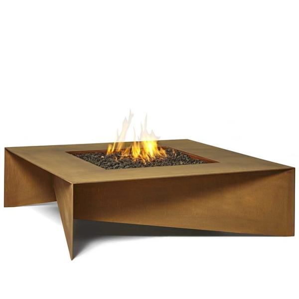 Quality Modern Rusty Rectangular Fold Corten Steel Gas Fire Pit Table for sale