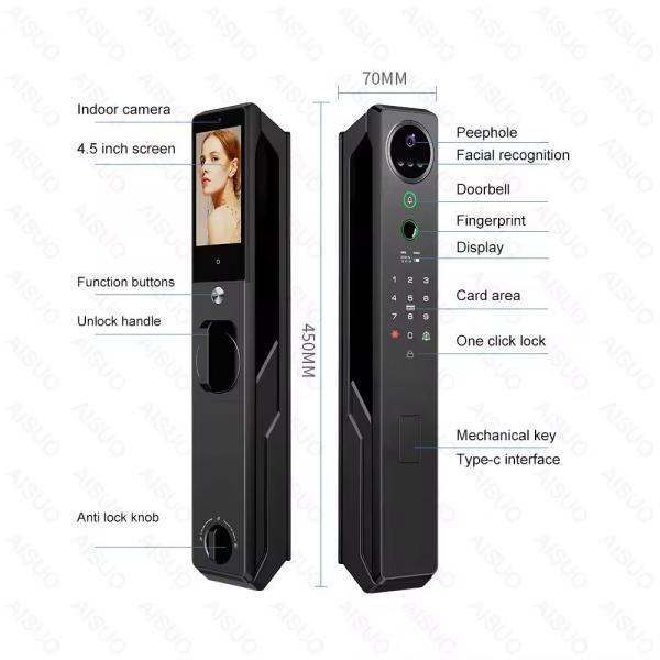 Quality Intelligent Lock Door Tuya Smart With Fingerprint Face Recognition Door Lock for sale