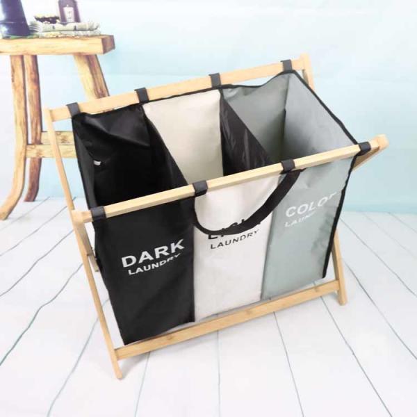 Quality Breathable Moistureproof 3 Bin Laundry Hamper Bamboo Frame Washable Lightweight for sale