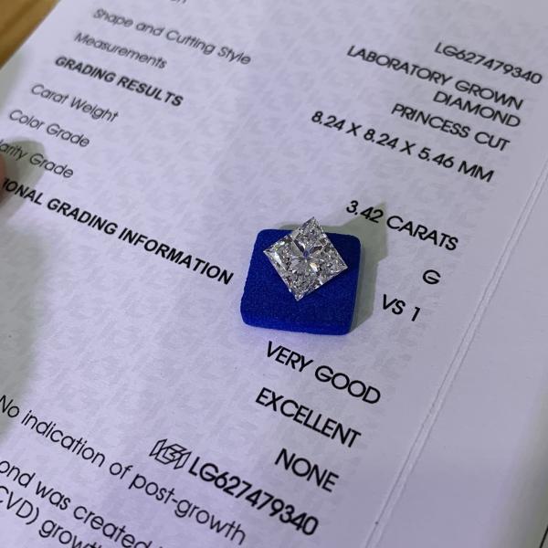 Quality 3.42CT G VS1 EX VG CVD Lab Grown Diamonds Princess Cut oEM ODM for sale