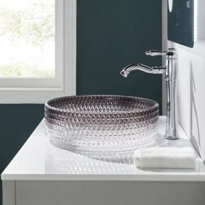 Quality Round Bathroom Vanity Bowls Clear And Black Edge Beveled Drain Hole for sale