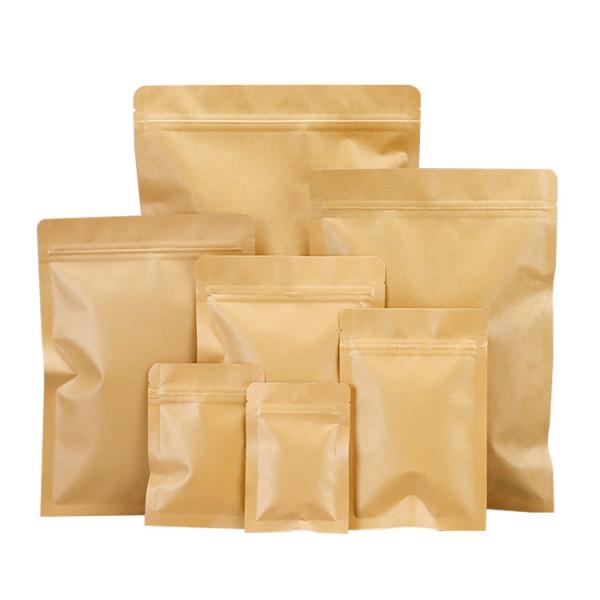 Quality Waterproof Kraft Paper Flat Zipper Pouches Customized Aluminium Foil Lined for sale