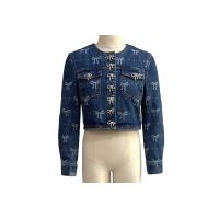 Quality All Over Bow Print Stylish Jean Jacket Playful And Feminine Look Jacket for sale