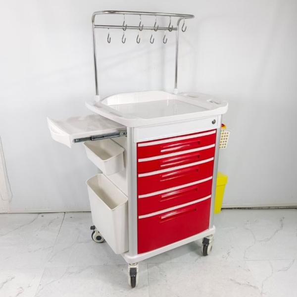 Quality 5 Medication Drawers Medical Trolley Hospital Iv Cannulation Trolley With Infusion Hooks for sale