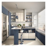Quality Stylish CLASSIC Style Blue Lacquered Solid Wood Kitchen Cabinets with Drawer for sale